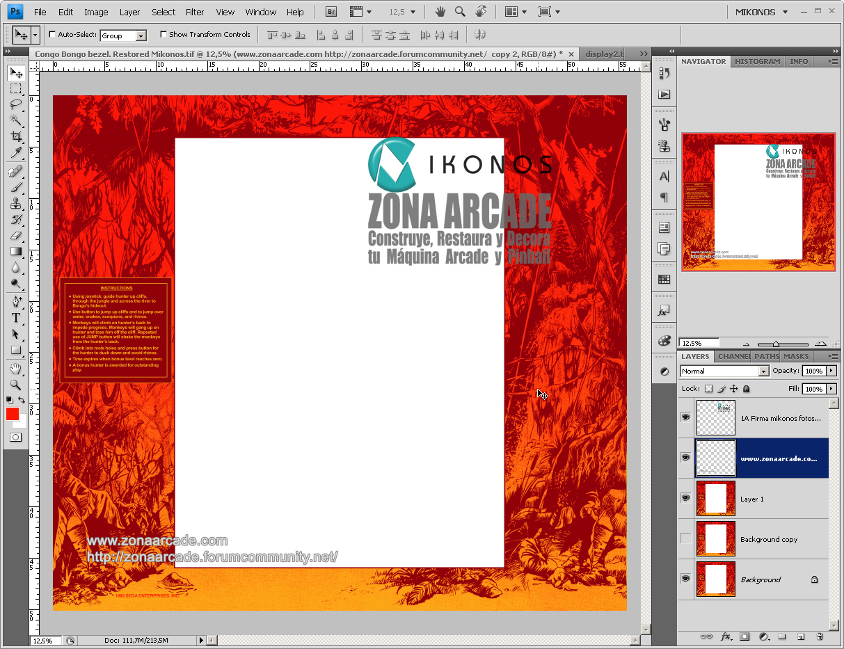 "CONGO BONGO BEZEL" (SEGA) arcade artwork file restored by Mikonos